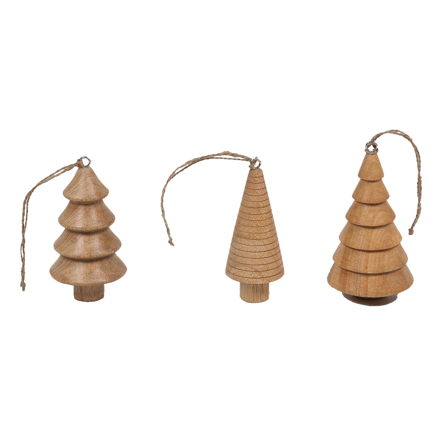 Set of 3 Handcrafted 5-Inch Mango Wood Tree Christmas Ornaments ...