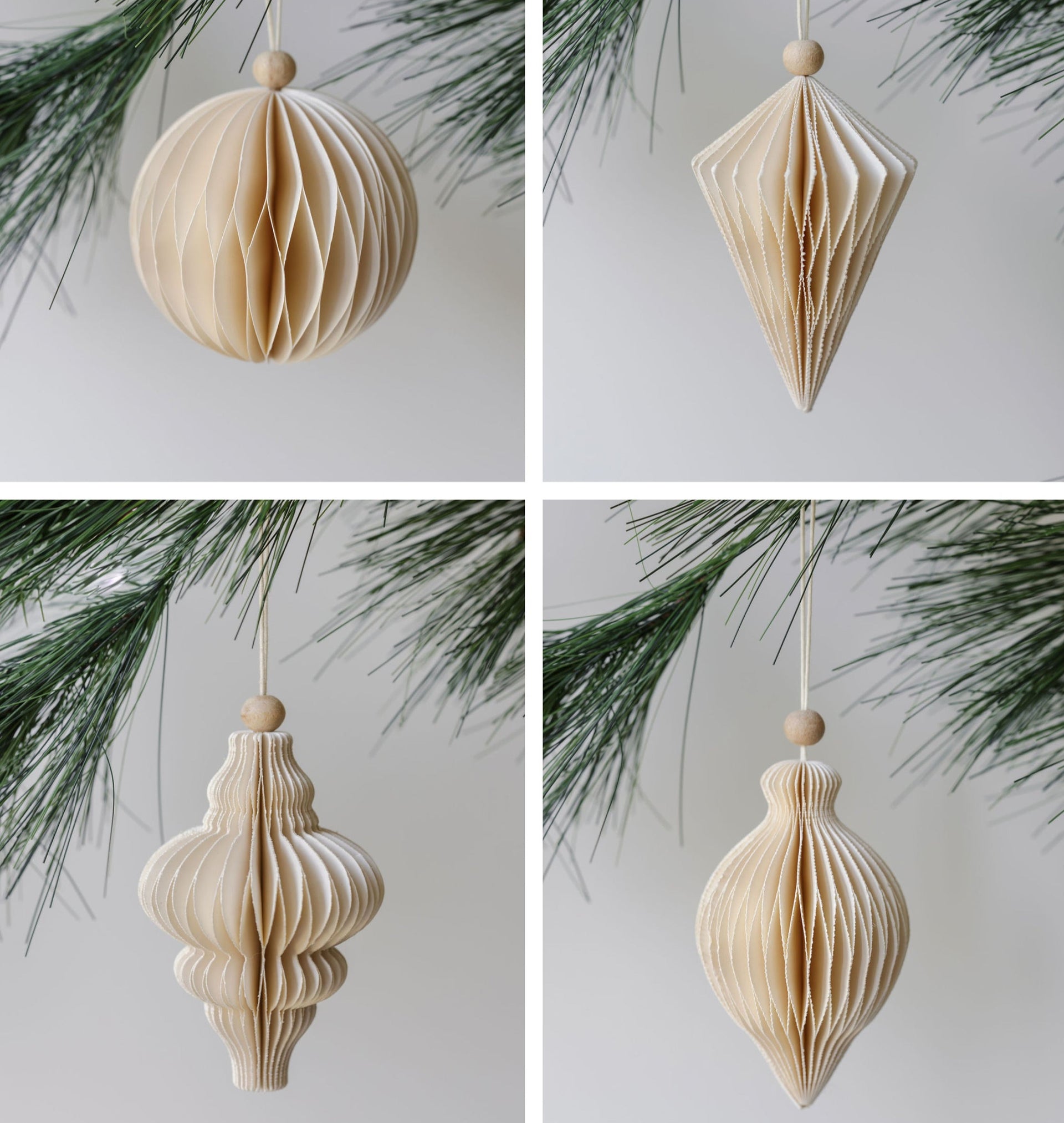 Charming Hand-Cut Paper Ornaments Set of 4 with Wood Bead Topper and ...