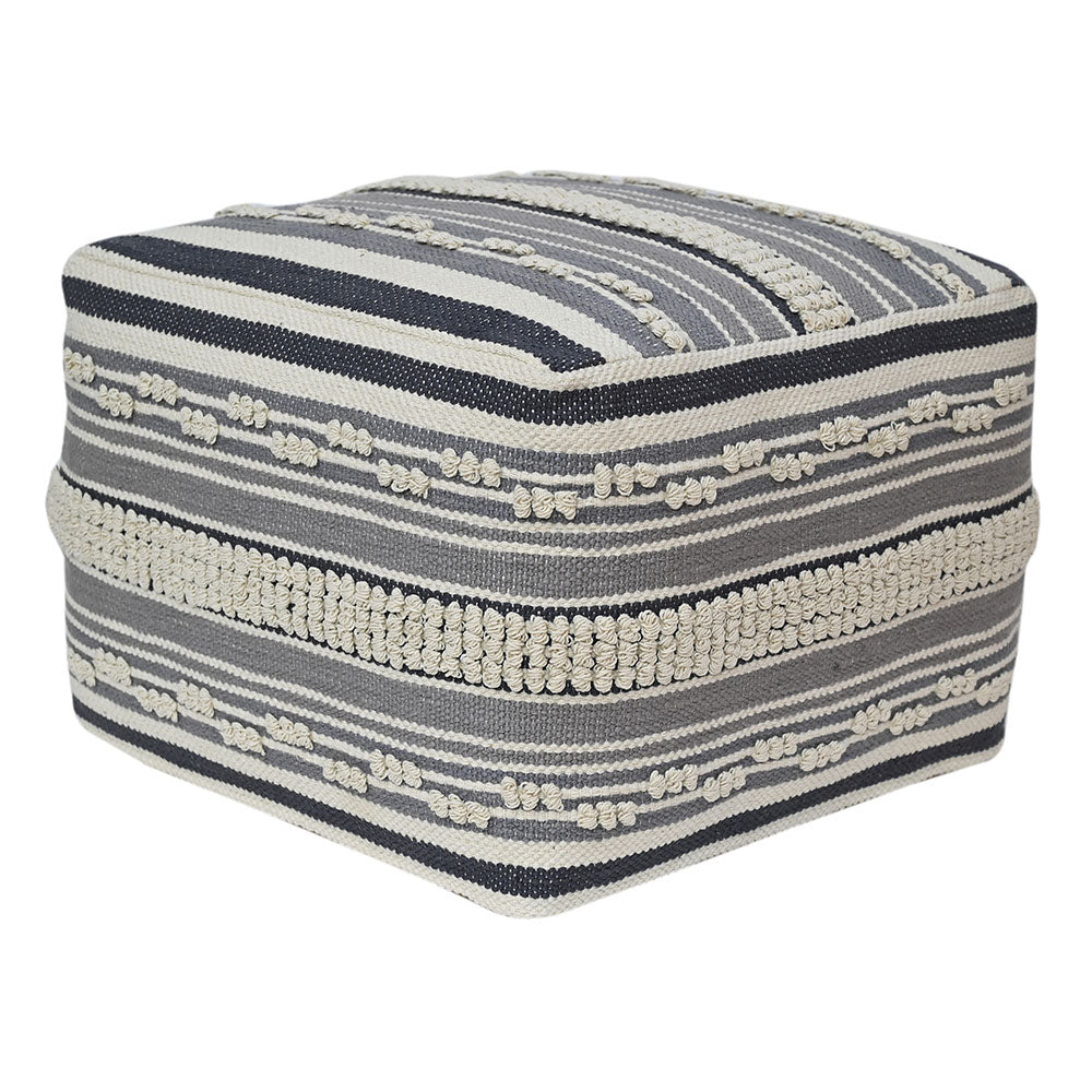 Square Handwoven Stripe Loop Ottoman Pouf | CG Hunter
