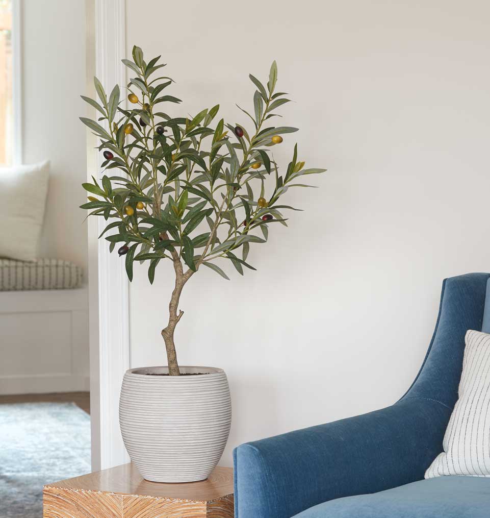 34" Lifelike Artificial Olive Topiary Tree in Mediterranean Decorative Pot