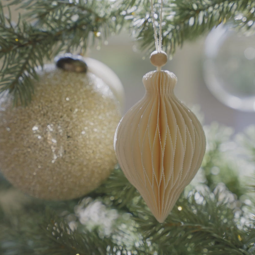 Charming Hand-Cut Paper Ornaments Set of 4 with Wood Bead Topper and ...